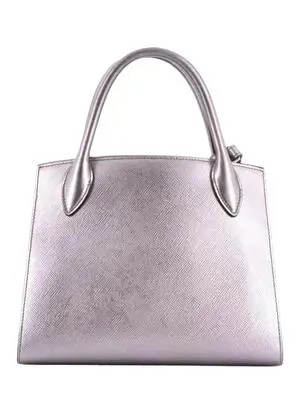 Prada Monochrome Saffiano With City Calf Small Tote Bag - Silver
