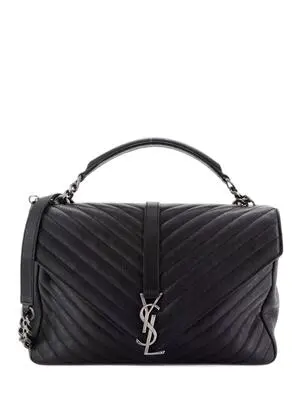 Saint Laurent Saint Laurent Monogram College Matelassé Chevron Leather Large Shoulder Bag Black