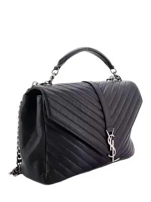 SAINT LAURENT Saint Laurent Classic Monogram College Bag Matelasse Chevron Leather Large Shoulder Bag