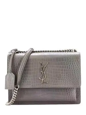 Saint Laurent Sunset Crocodile Embossed Leather Medium Cross Body Bag - Grey