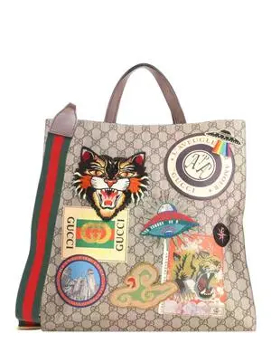 Gucci Courrier Convertible Soft Open Gg Coated Canvas Applique North South Tote Bag - Brown