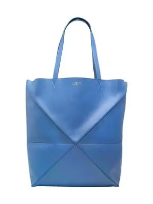 Loewe Large Shiny Calfskin Puzzle Fold Tote Bag - Blue