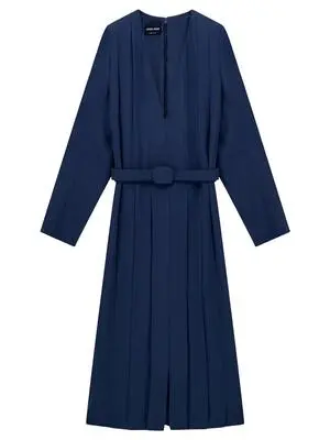 Giorgio Armani Dress In Triple Georgette Silk With A Belt And V-neck - Blue