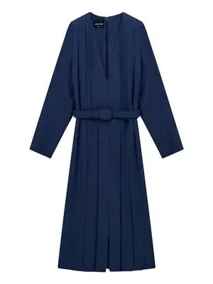 Giorgio Armani Dress In Triple Georgette Silk With A Belt And V-neck - Blue