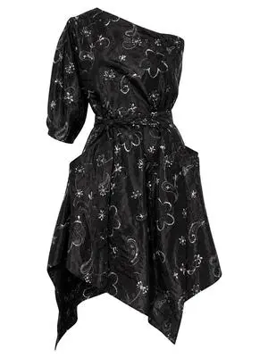 STUART TREVOR Floral Embroidered Taffeta Pirate Dress - Black/silver