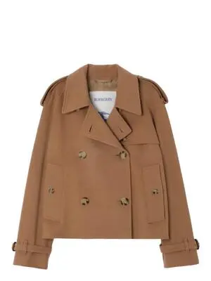 Burberry Cropped Cashmere Mayfair Trench Jacket - Camel Brown