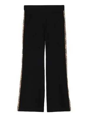 Burberry Check Trim Stretch Cotton Flared Trousers - Black