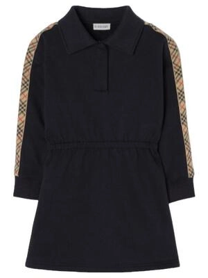 Burberry Check Trim Cotton Polo Shirt Dress - Navy