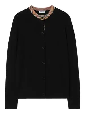 Burberry Check Trim Wool Cardigan - Black