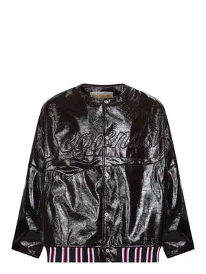 PDFCHANNEL Oversized Glossy Bomber Coat - Black