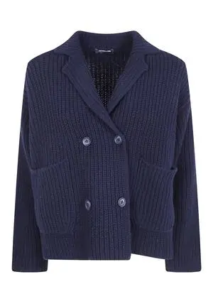 ANNECLAIRE Double Breasted Knitted Jacket - Blue