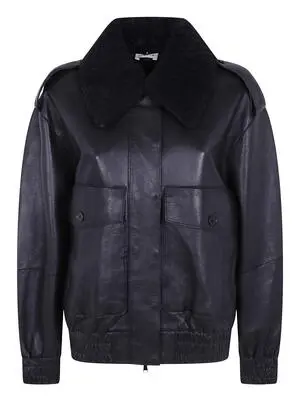P.a.r.o.s.h Long-sleeve Leather Jacket With A Lapel Collar - Black