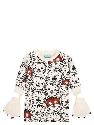 Kenzo Tiger-print Long-sleeve Dress - White