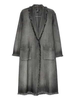 Avant Toi Fringed-trim Herringbone-weave Coat - Black