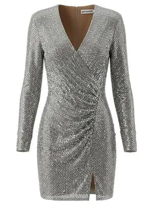 SELF-PORTRAIT Embellished Wrap Mini Dress - Gray
