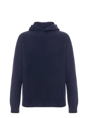 Malo Raglan Crew Neck With Hood In Luxury Cashmere Blue