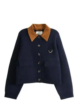 Barbour Contrast Collar Cropped Knit Jacket - Navy