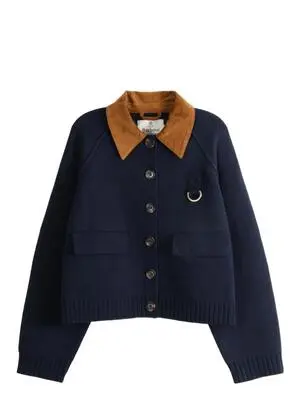 Barbour Contrast Collar Cropped Knit Jacket - Navy