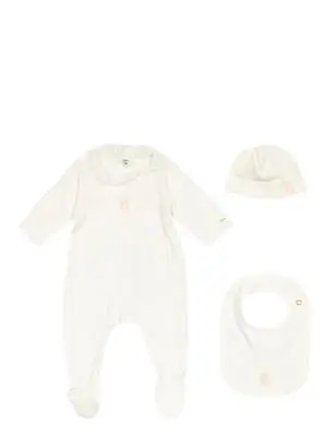 Chloé Long-sleeve Bodysuit, Hat, And Bib Set - White