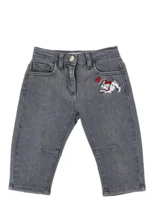 Monnalisa Embroidered Heart-patch Jeans - Gray