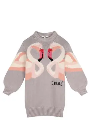 Chloé Flamingo Intarsia Knitted Sweater Dress - Grey