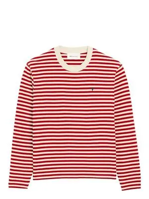 AMI Paris Red And White Mariniere Cotton T-shirt With De Coeur - Ruby Red/ivory White