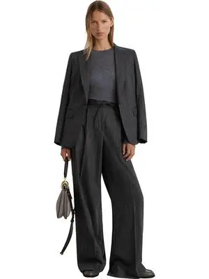 REISS REISS Derby Wool-Blend Wide-Leg Drawstring Trousers Dark Grey