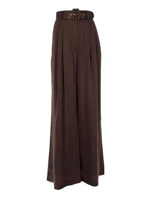 Zimmermann Silk Belted Trousers - Brown
