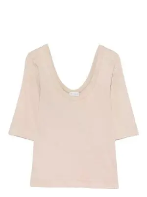 Brunello Cucinelli Brunello Cucinelli Scoop-Neck Elbow-Sleeve T-Shirt Neutrals