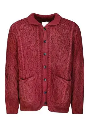 FOUND Cable-knit Buttoned Cardigan - Red