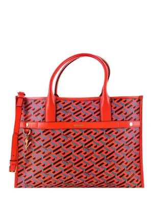 Versace La Greca Signature Coated Canvas Medium Tote Bag - Red