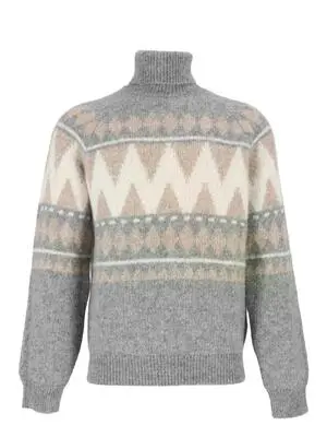 Peserico Geometric-pattern Roll-neck Sweater - Grey
