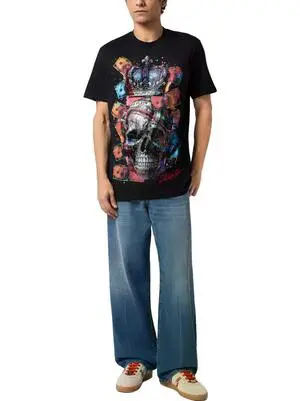 Philipp Plein Crystal-embellished Dollar Skull T-shirt - Black
