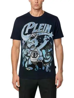 Philipp Plein Round Neck T-shirt Big Dragon Stones - Blue