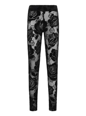 Philipp Plein Flock Flower-monogram Leggings - Black