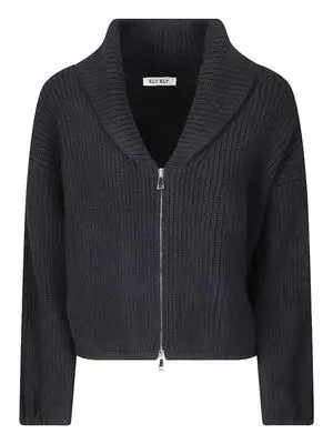 ELY ELY Bettie Ribbed-knit Zip-up Cardigan - Black