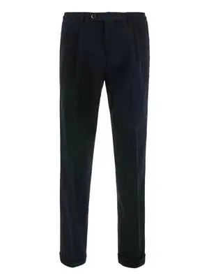 MICHAEL COAL Pleated Turn-up Chino Trousers - Blue