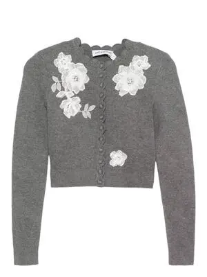 SELF-PORTRAIT Floral-appliqué Cropped Cardigan - Grey