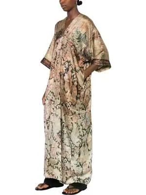 PIERRE-LOUIS MASCIA Graphic-print V-neck Maxi Dress - Brown
