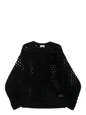 Blumarine Crochet-knit Floral-appliqué Sweater - Black