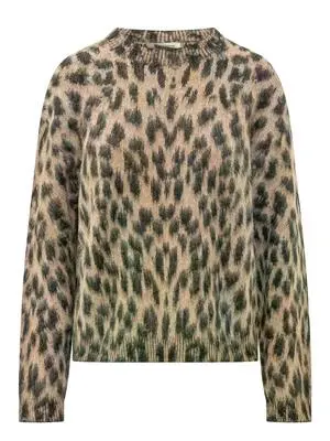 LANEUS Animal Print Boxy-fit Sweater - Neutrals