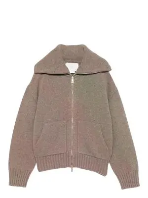 VANISE Zip-up Knit Sweater - Brown