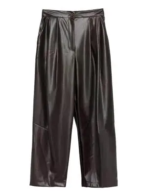 Dixie Pleated Faux-leather Trousers - Brown
