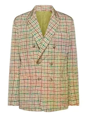 PIERRE-LOUIS MASCIA Integra Double-breasted Plaid Jacket - Neutrals