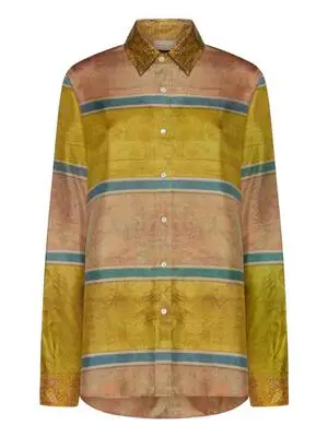 PIERRE-LOUIS MASCIA Aloé Paisley-print Striped Shirt - Yellow