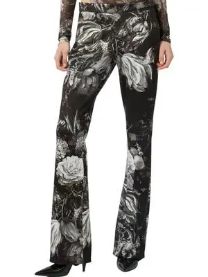 Roberto Cavalli Floral-print Flared Trousers - Black