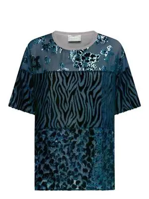 PIERRE-LOUIS MASCIA Mixed-pattern Devoré T-shirt - Blue