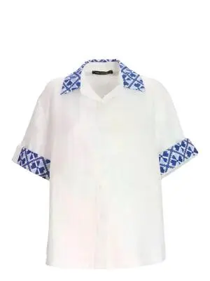 Greek Archaic Kori Patterned-trim Linen Shirt - White