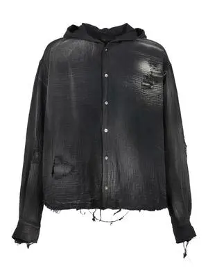 FILTH Distressed Hooded Shirt - Black