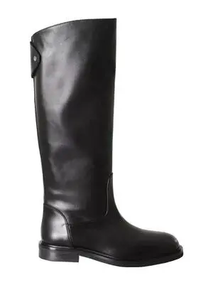 POEVE Leather Touch-strap Knee-high Boots - Black